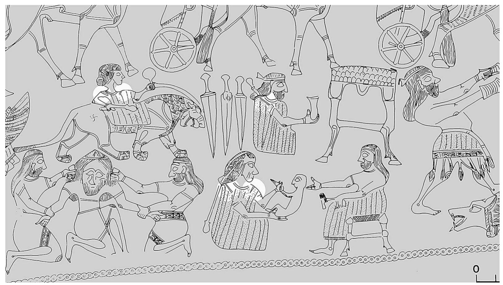 Detail, drawing of the hasanlu gold bowl (beaker), with