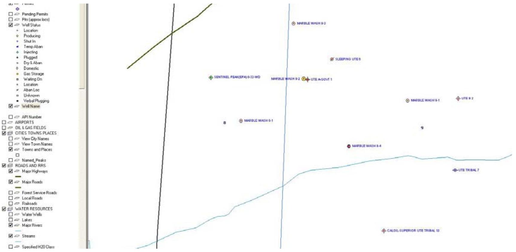 -5. plan view of marble wash wells and their current status.