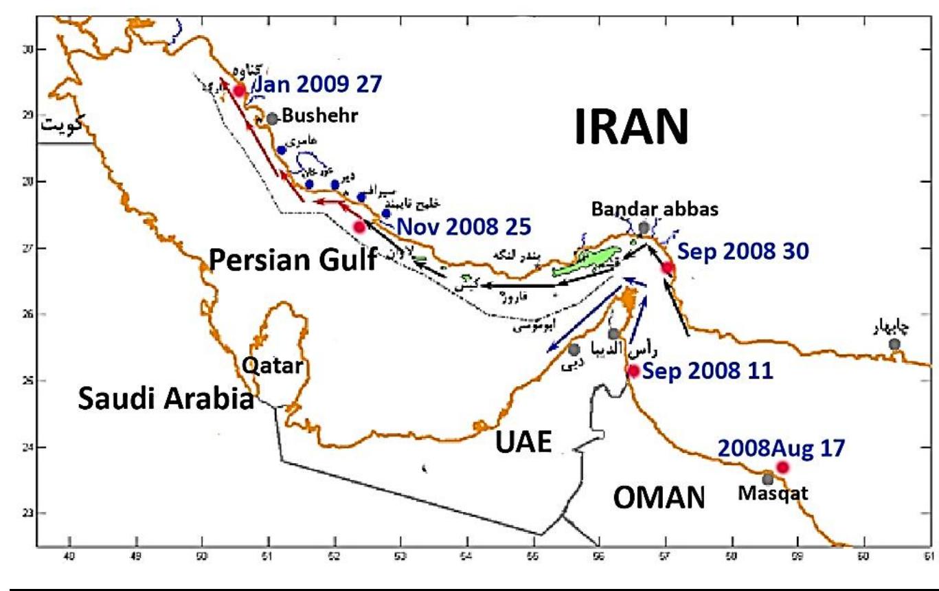 Plankton bloom extension map in the persian gulf and gulf of