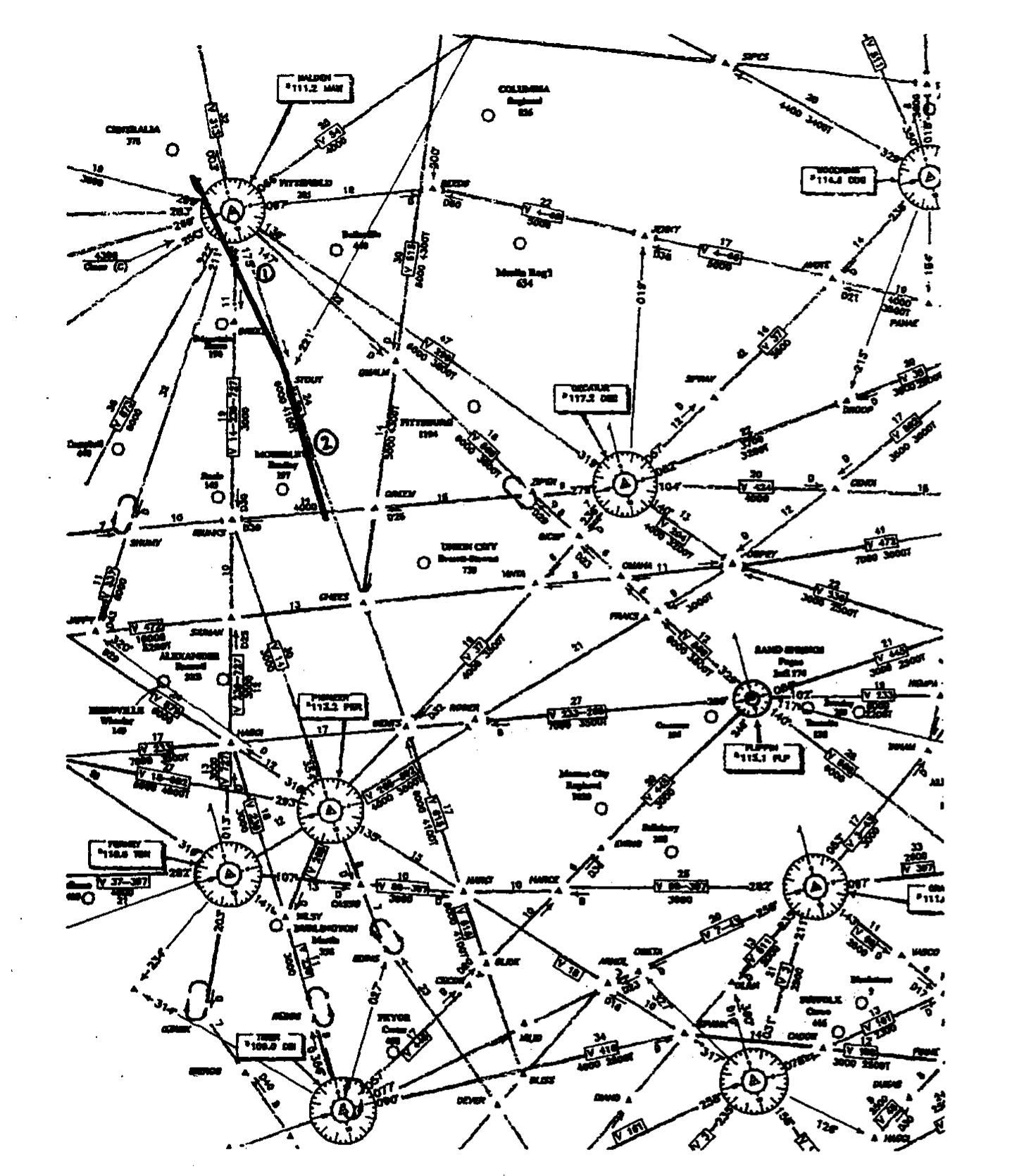 section of airspace chart (complete chart was 25.4 mm by