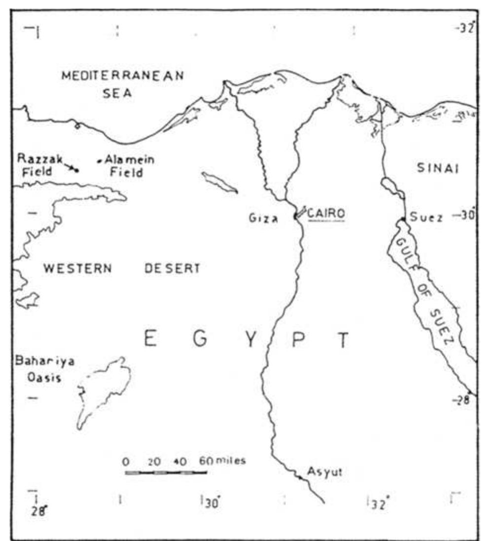 Map of the razzak oil field in the western desert, egypt.