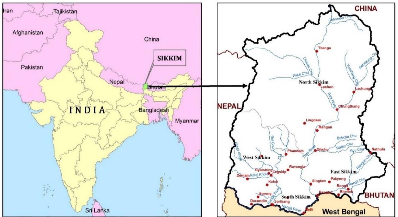 Map showing the location of the state of sikkim (study area)