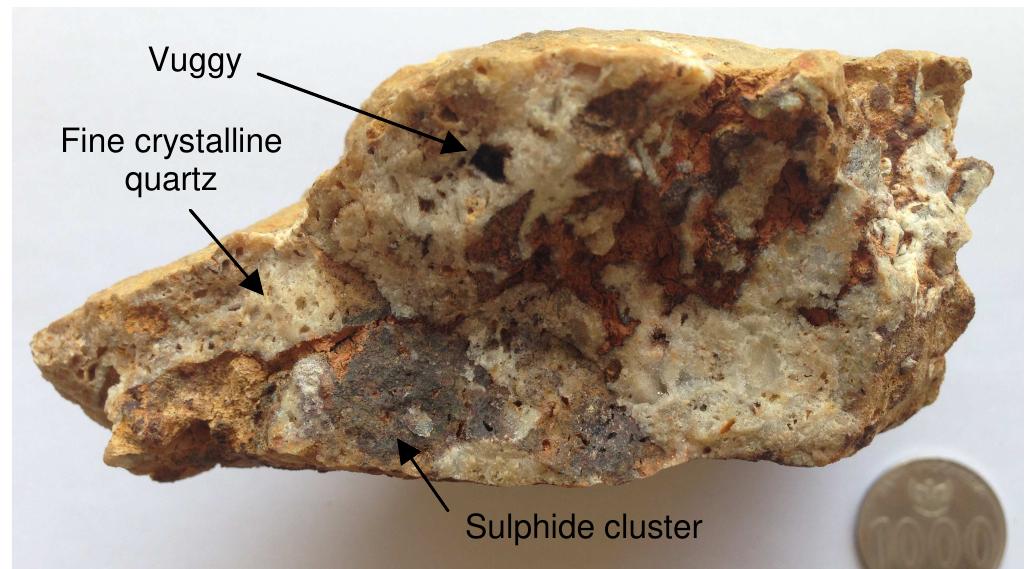 Hand specimen sample of quartz vein which according to aas