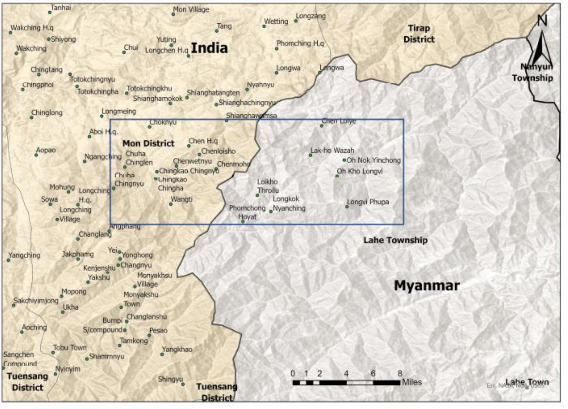 Map of chen villages in myanmar and india (statezni and