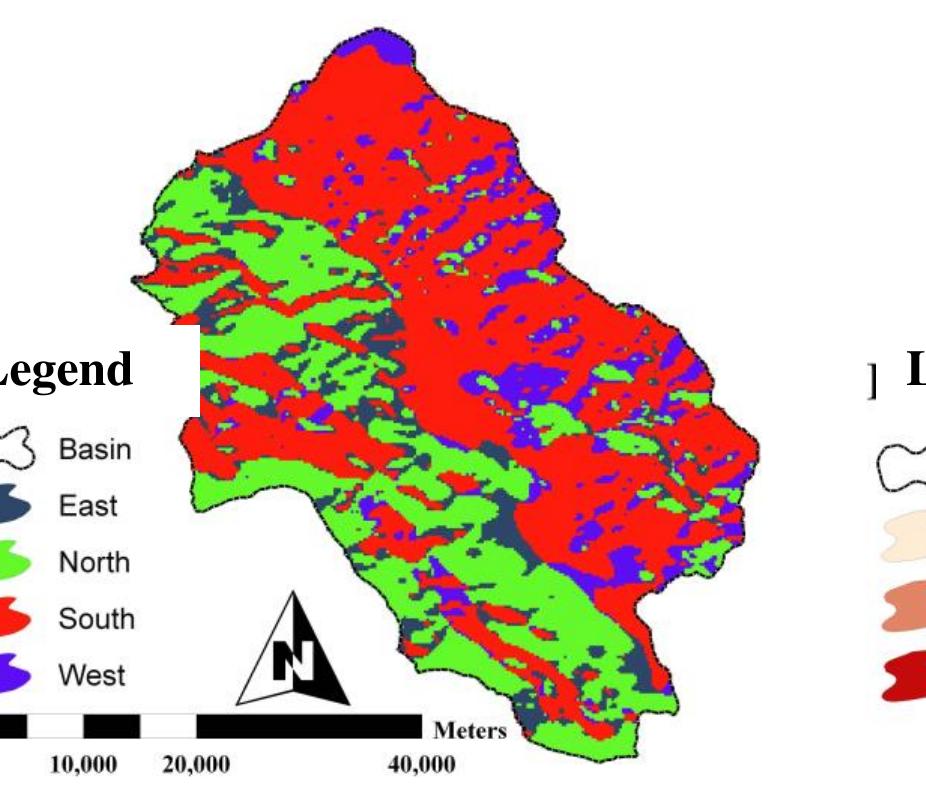 Aspect map of the area in four section