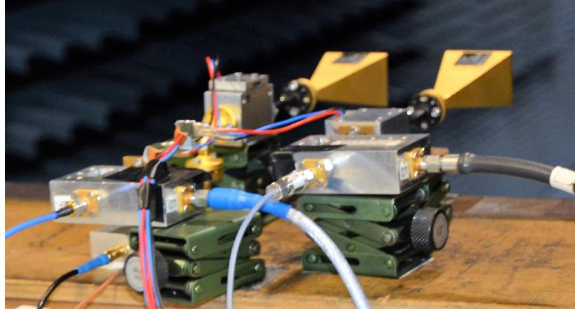 Picture of radar setup including mixer, amplifier, and