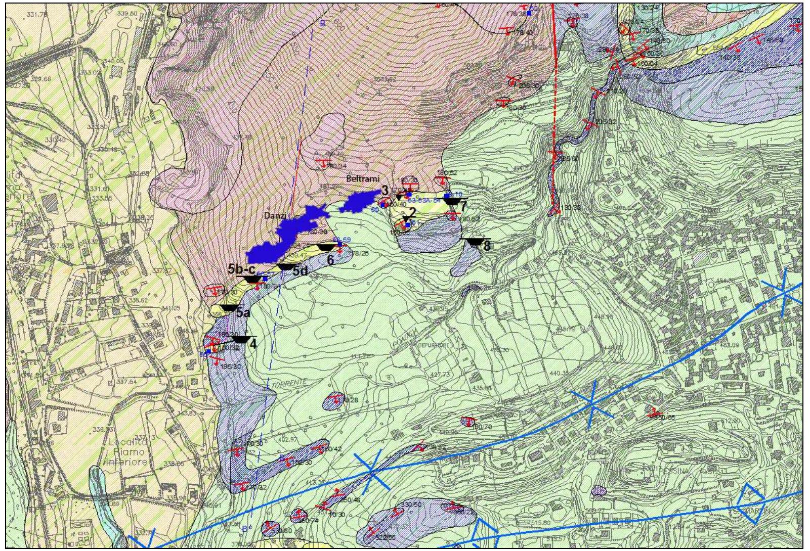 Geological map of area (reproduced from scesi, 2000), with