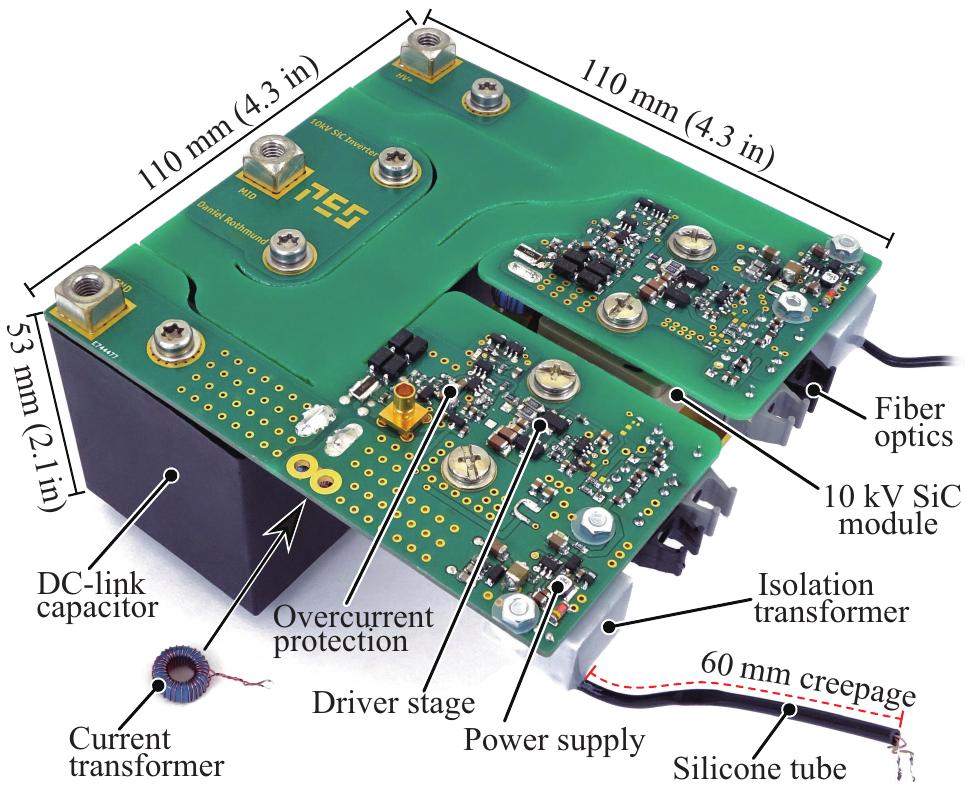 Picture of the 10 kv sic-mosfet half-bridge. due to the