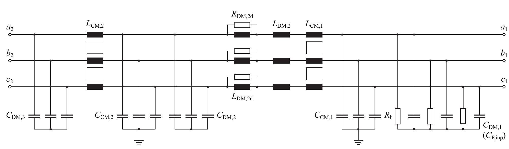 Considered input emi filter topology. cpm,1 corresponds to