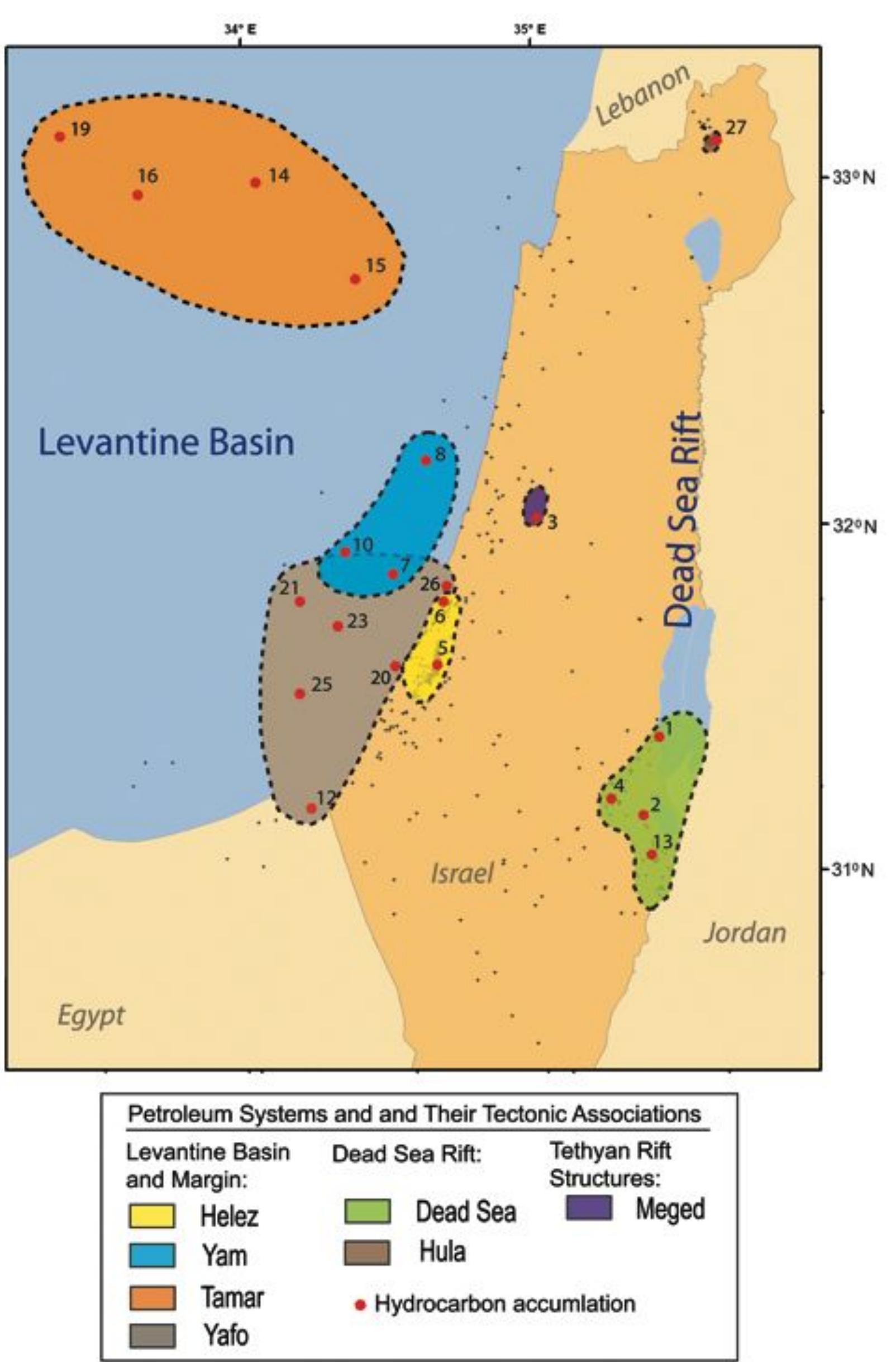 Map showing the geographic extent of seven active petroleum