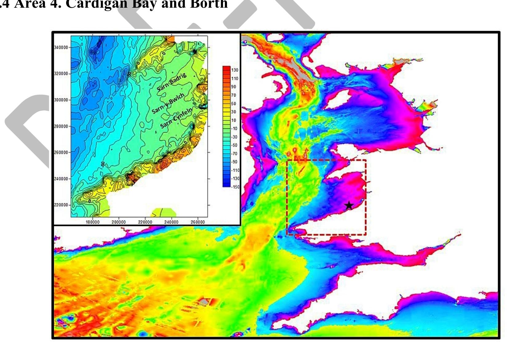 Bathymetric map showing topography of the seabed. inset: