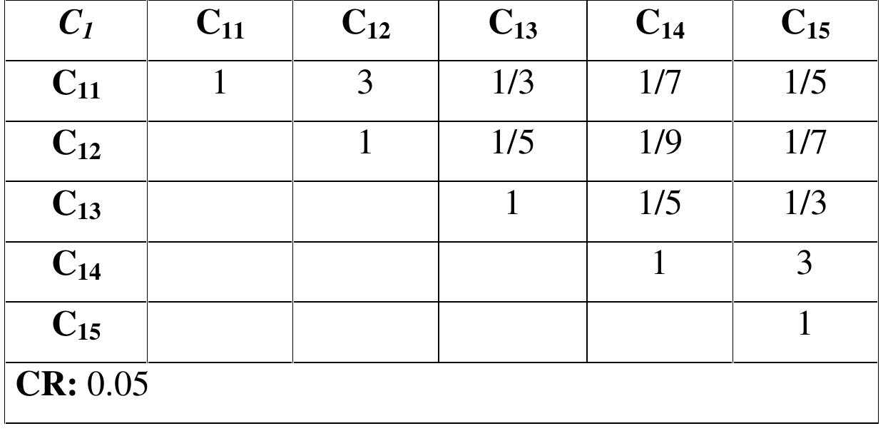 The pairwise comparison matrix for geographical conditions