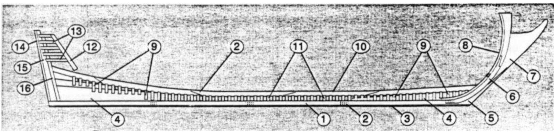 Diagram of the centreline structure of sutherland's ship. 1: