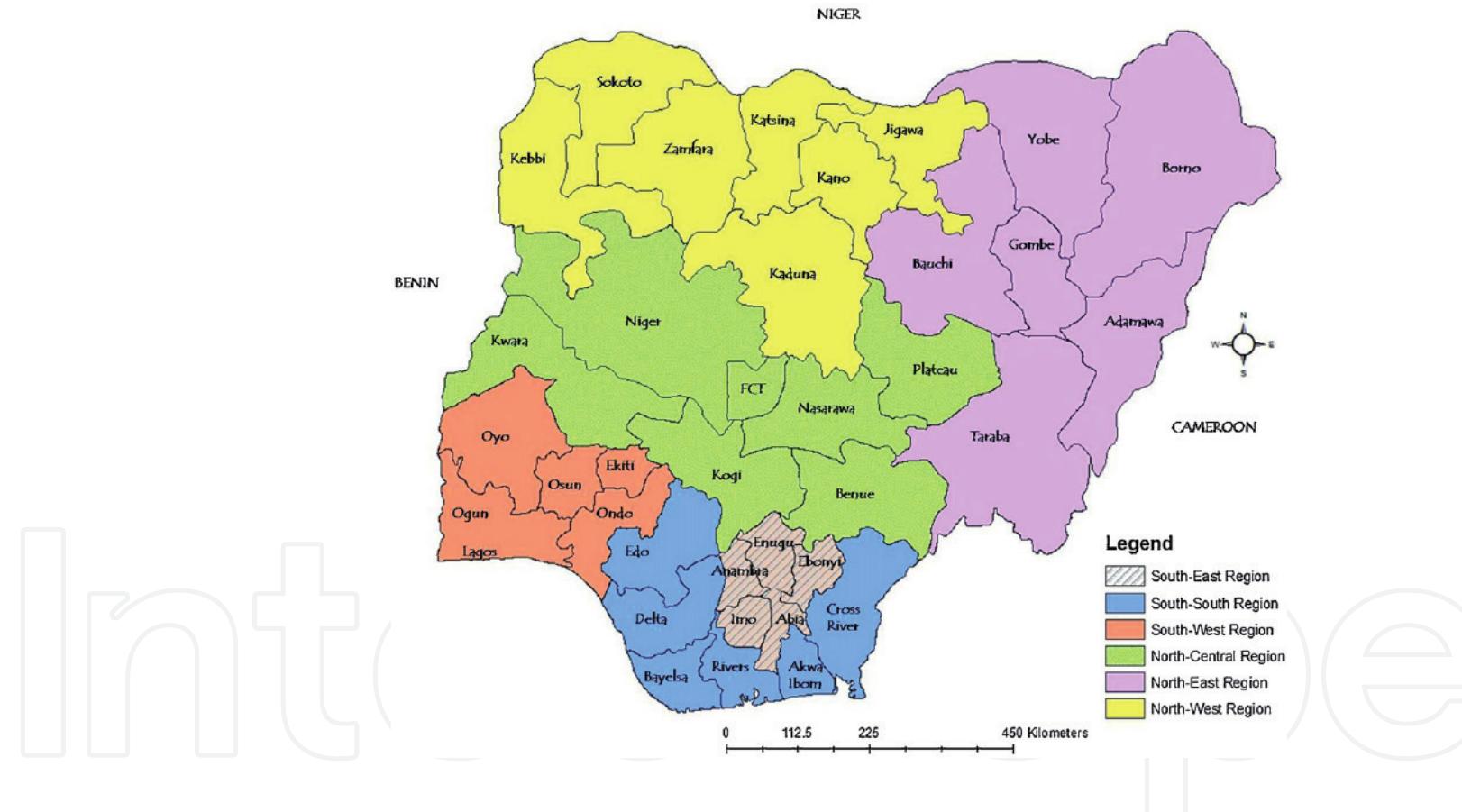 Map of nigeria showing the six geopolitical zones. ue