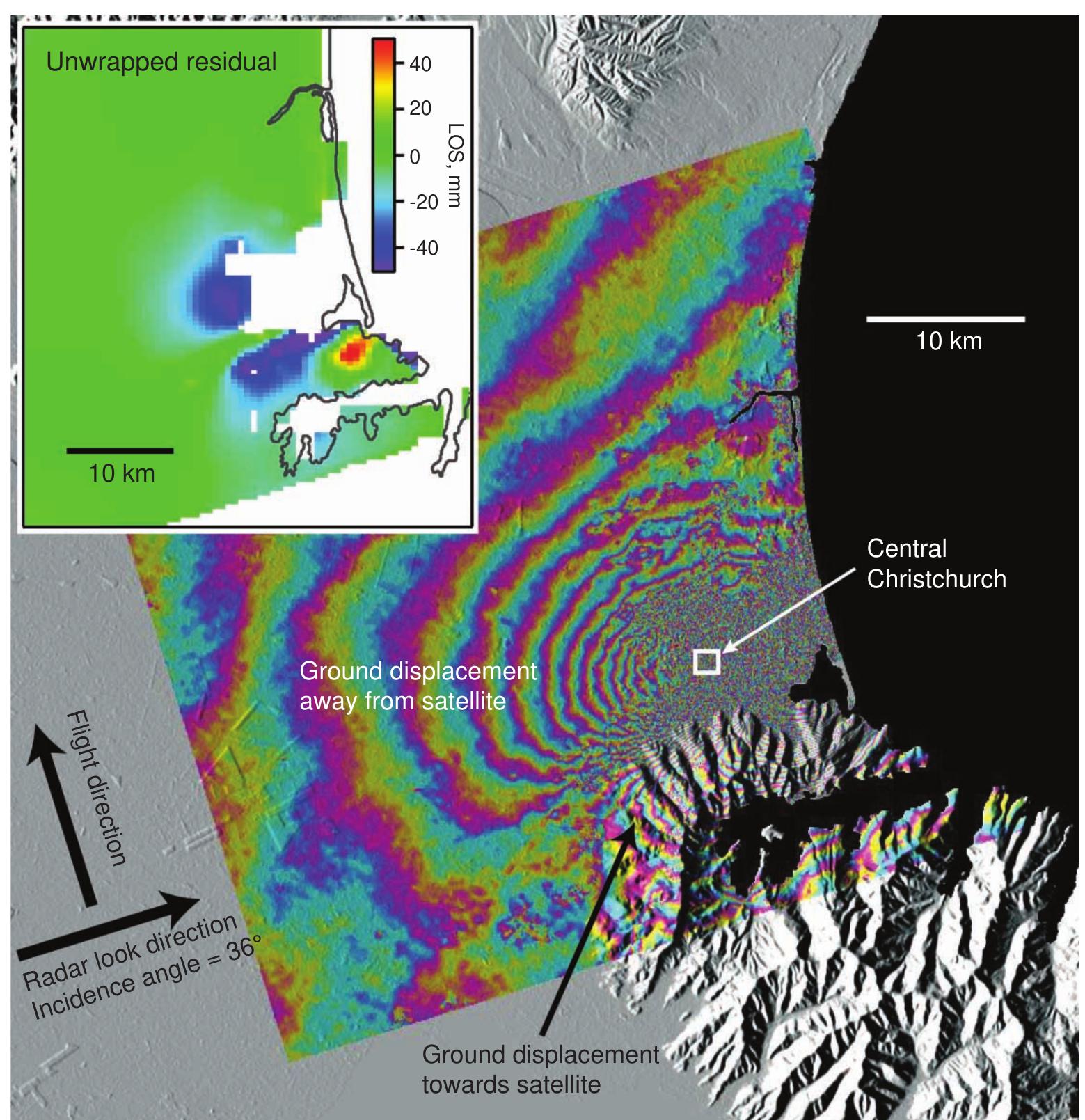 The coloured image shows an interferogram derived from