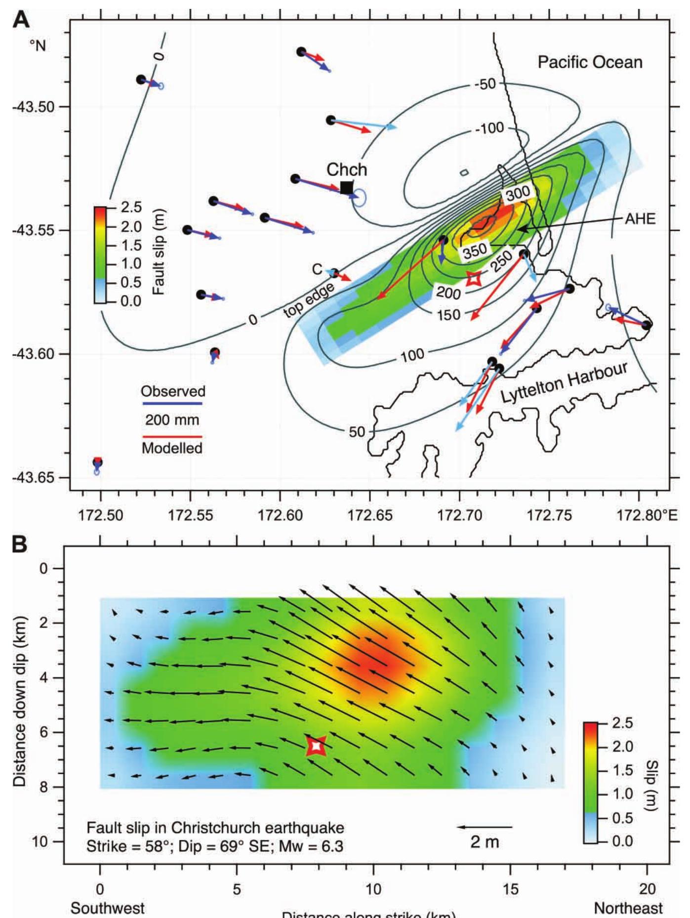 Geodetic source model of the christchurch earthquake. a, the