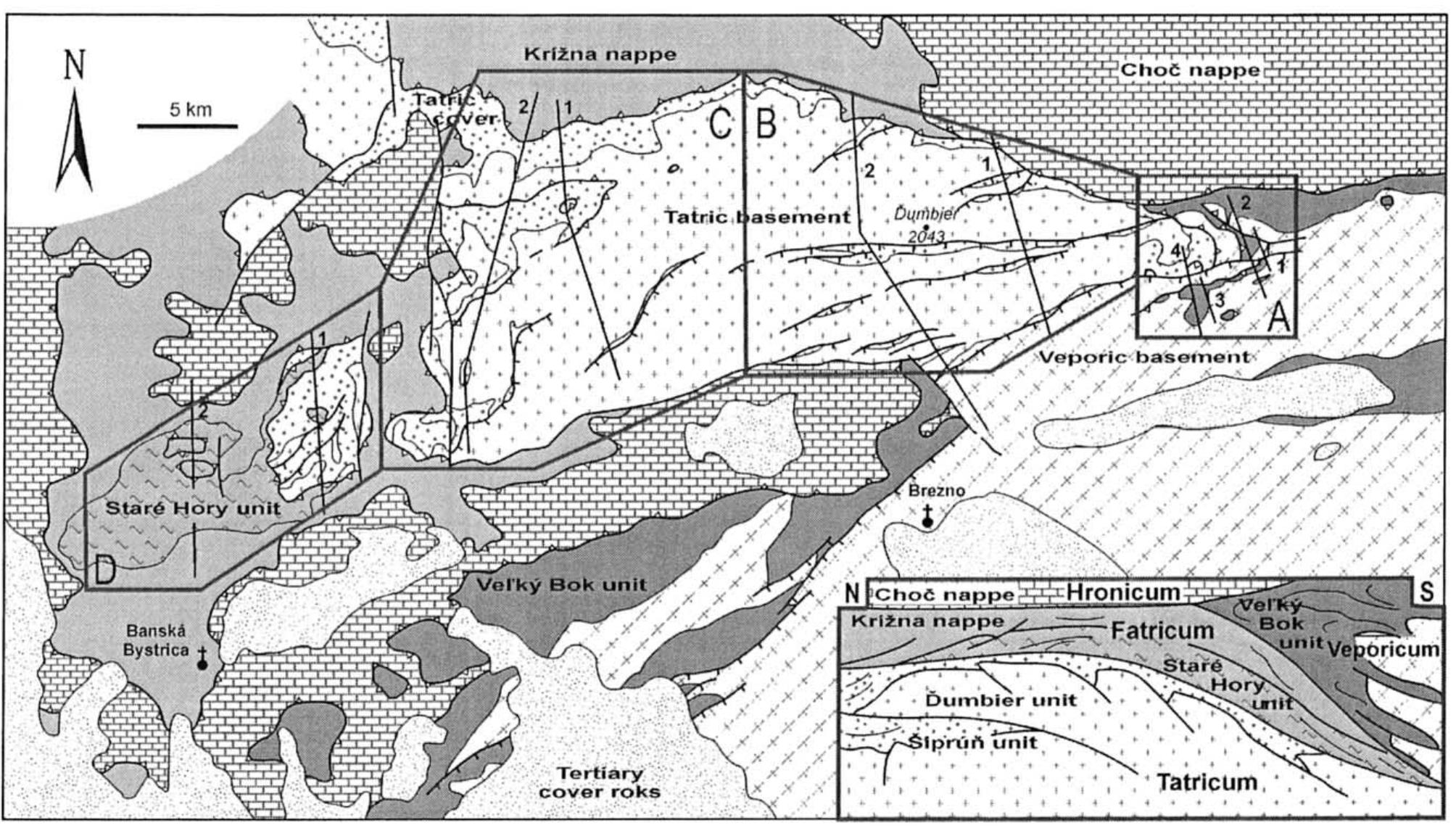 Simplified geological map of the nizke tatry mts. and their