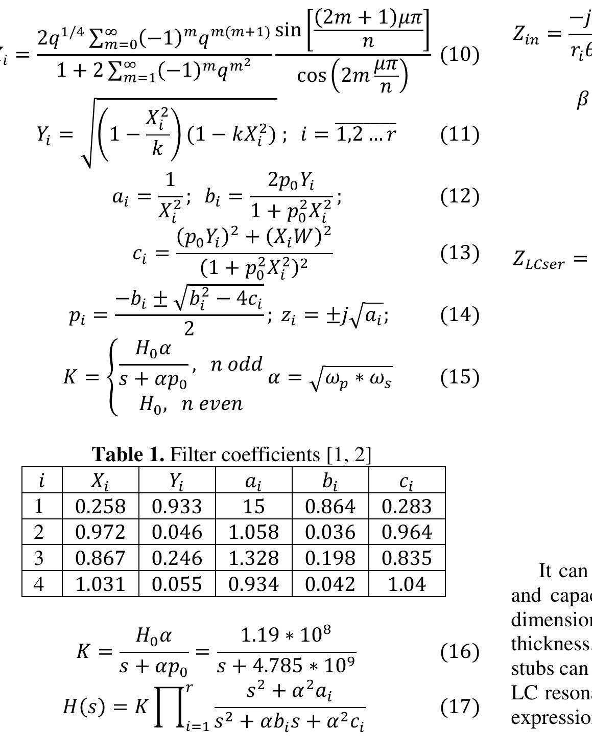 Figure 3 - Radial Stubs Design Method for Microstrip Filters