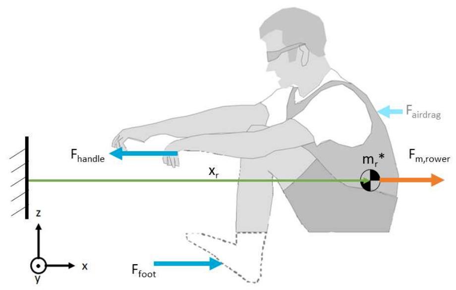 2: the free body diagram of the rower. showing the external