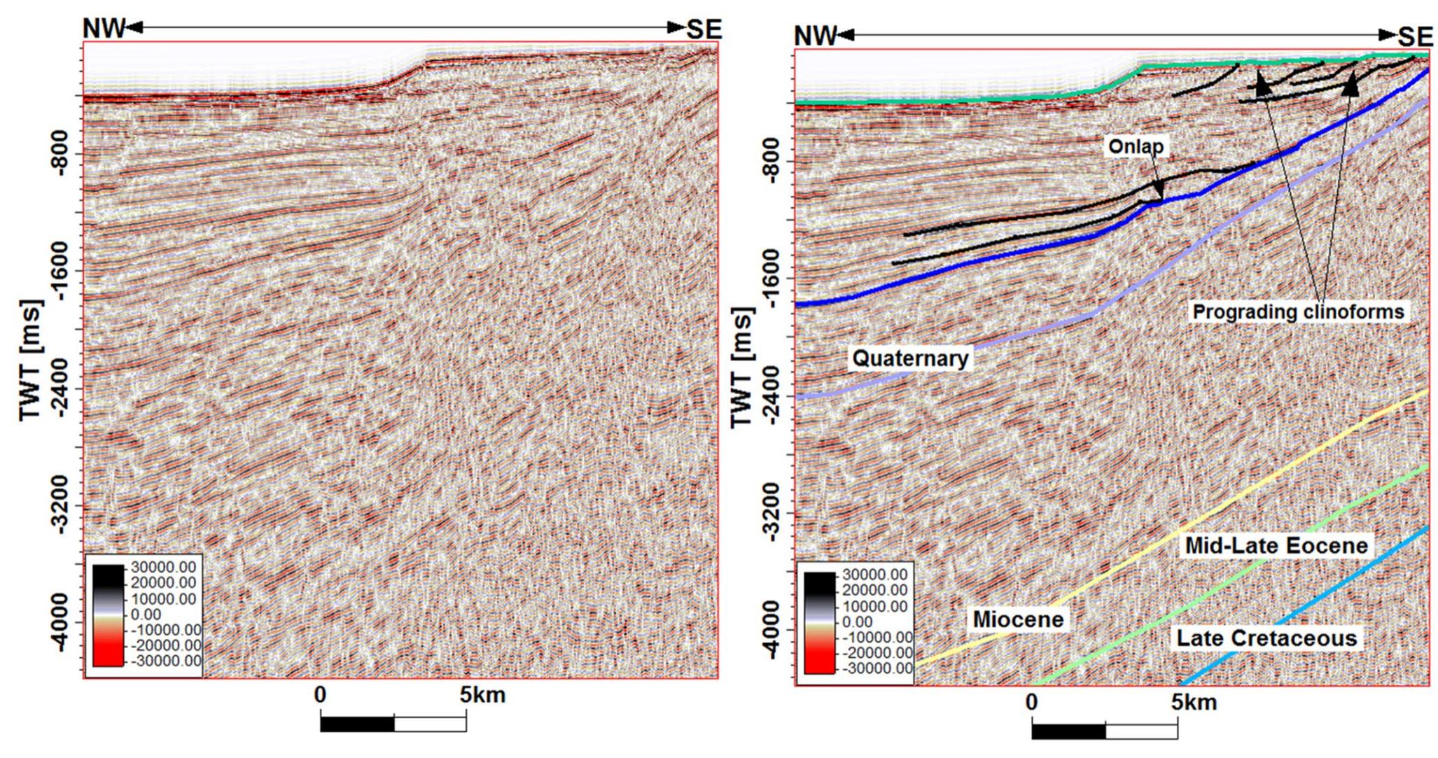 Uninterpreted and interpreted seismic line za9107.stk.1