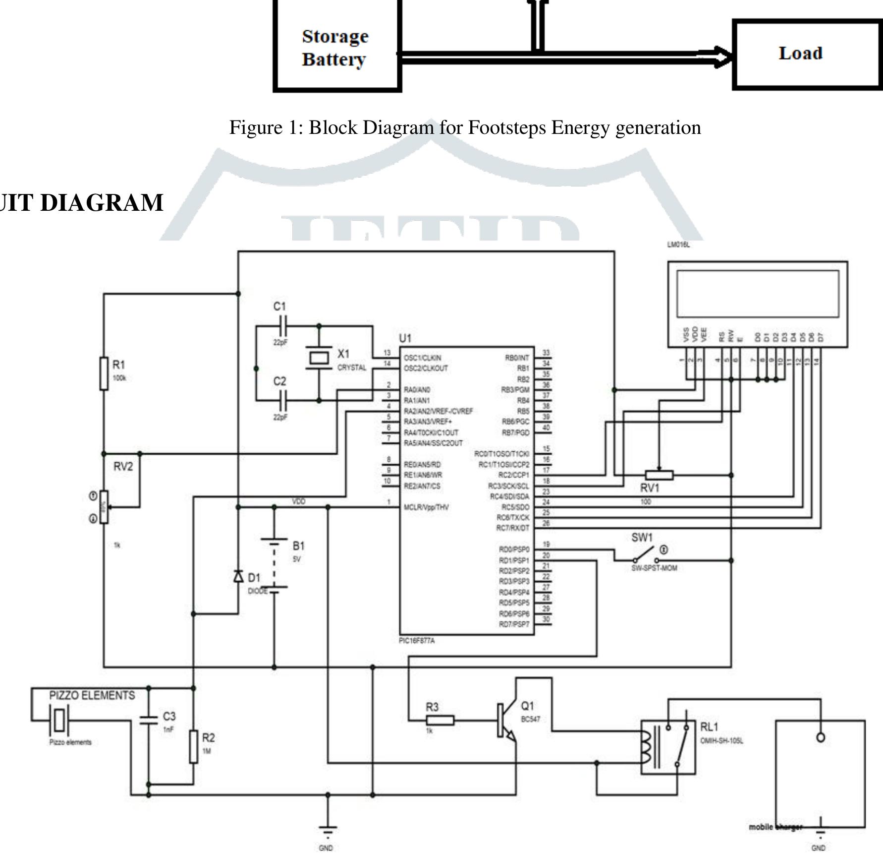 Circuit diagram for foot step energy generation