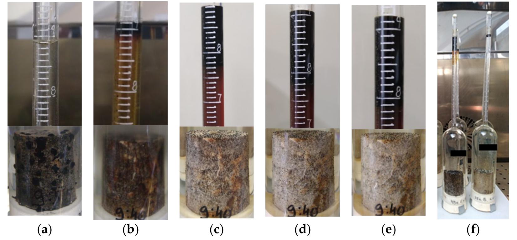 Photo of cores (bashkirian stage) and displaced oil in the