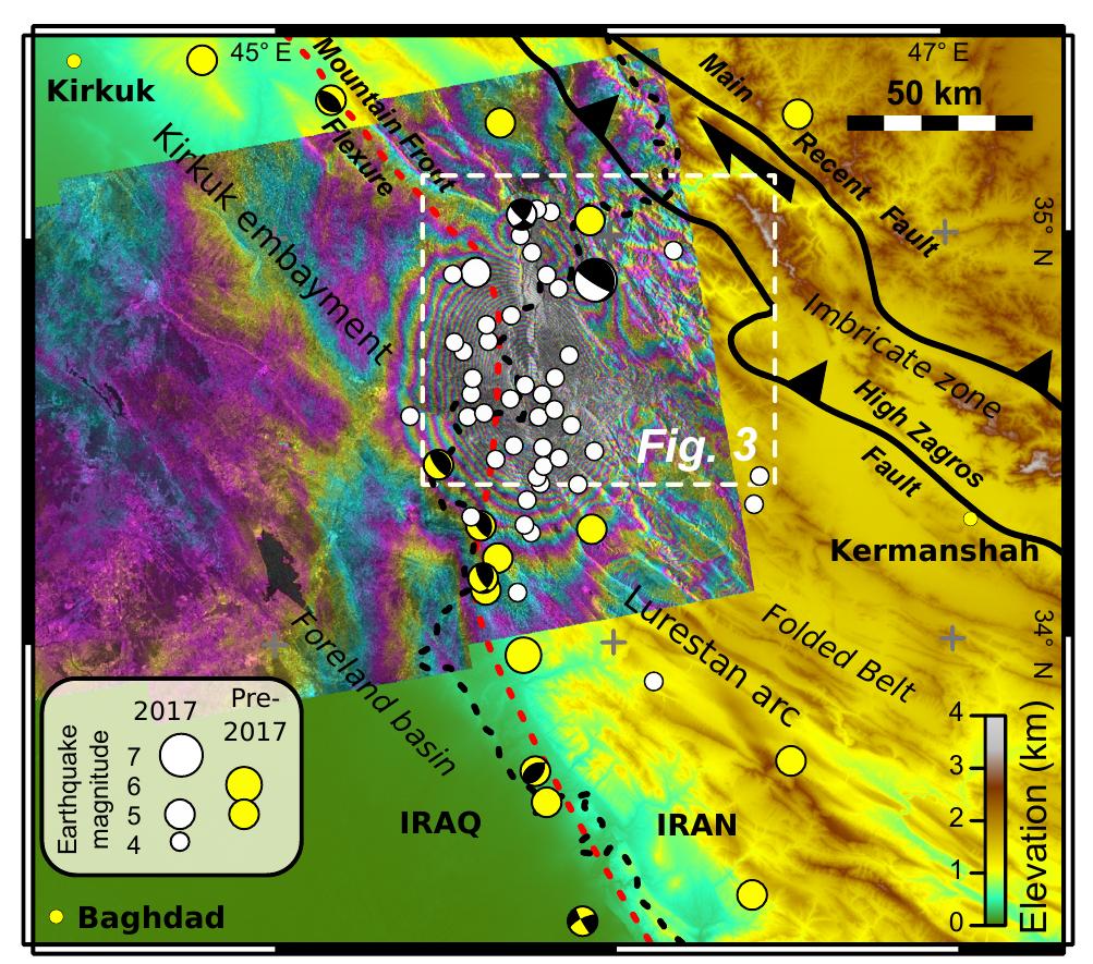 Elevation map (source: esdis) showing the main struc- tural
