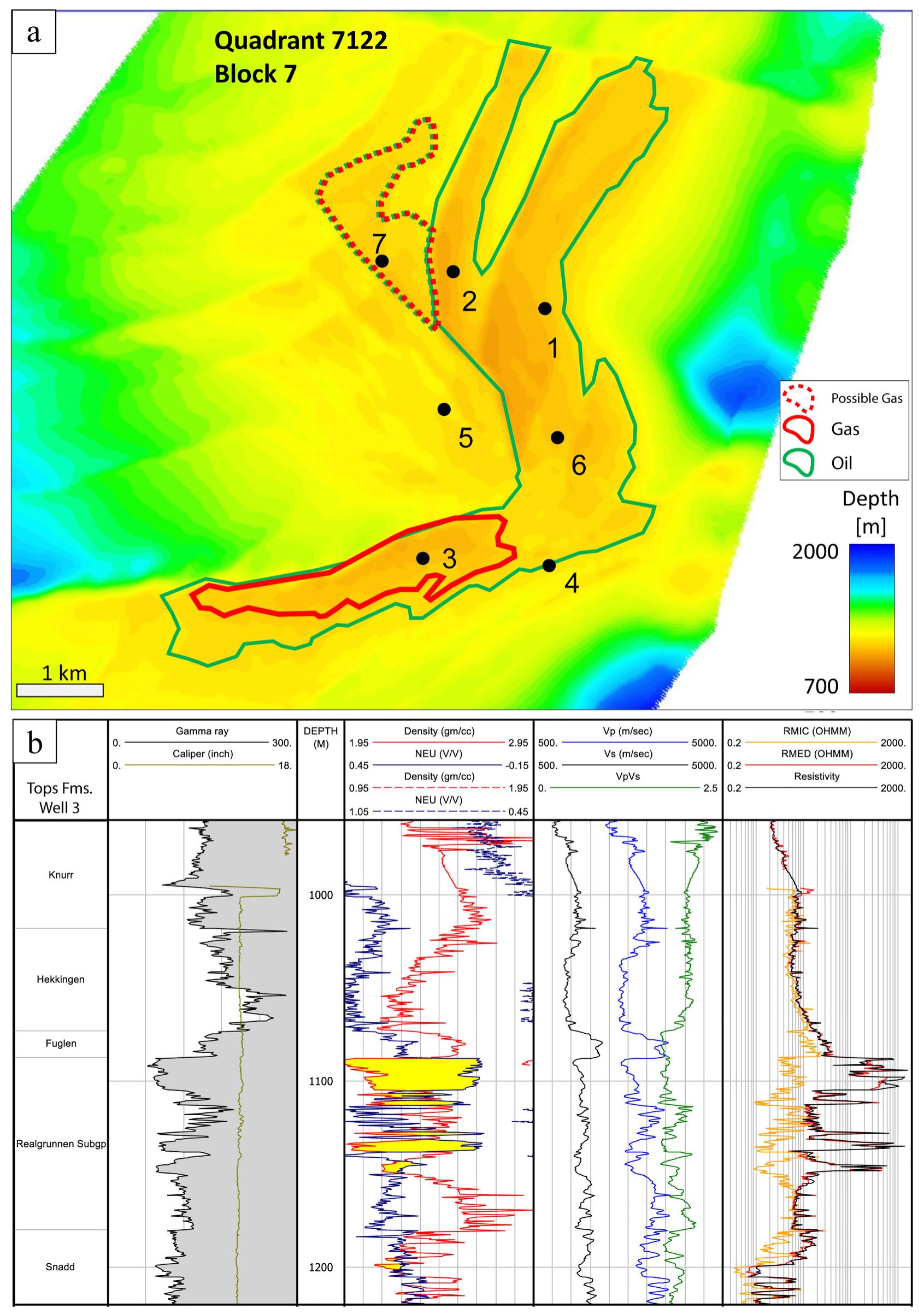 (a) depth-structure map of the goliat anticline structure at