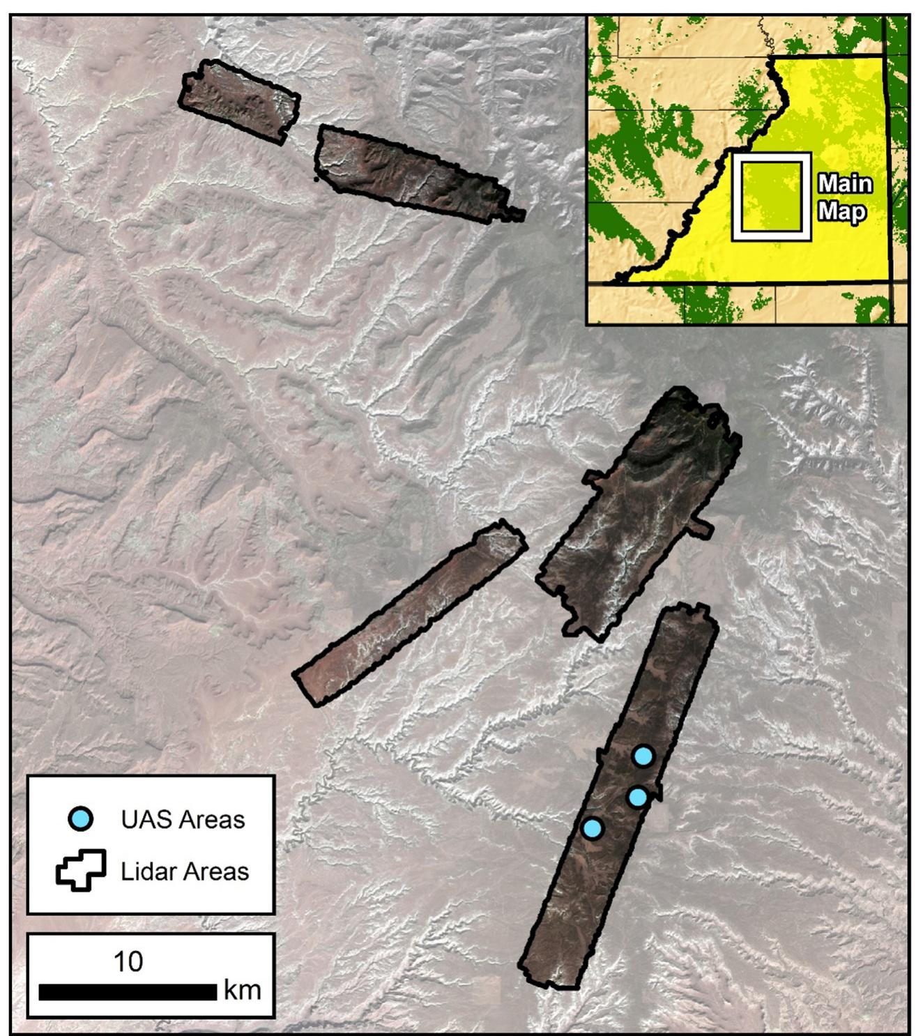 Map depicting areas within which airborne lidar data were