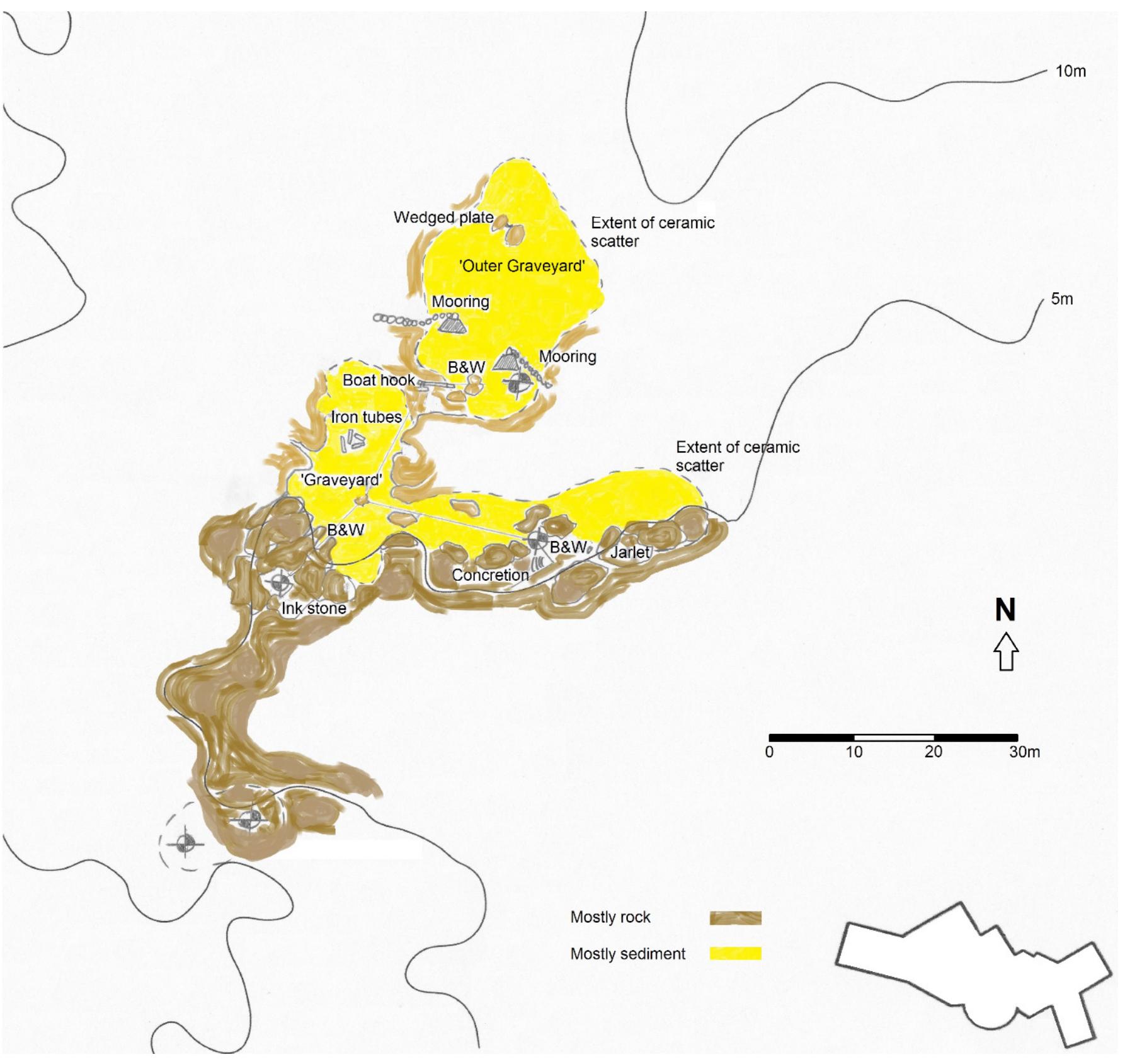The map of the wreck-site produced during the survey. for