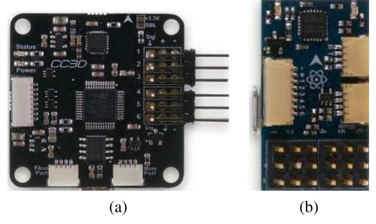 Flight controller boards: (a) cc3d (b) atom. flight