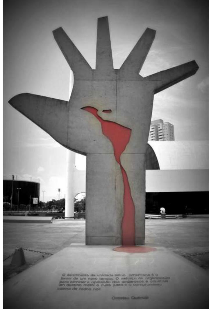 Bleeding hand sculpture. oscar niemeyer wounded hand