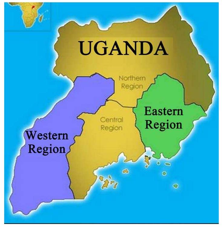 A map of uganda showing its regions as study areas for this