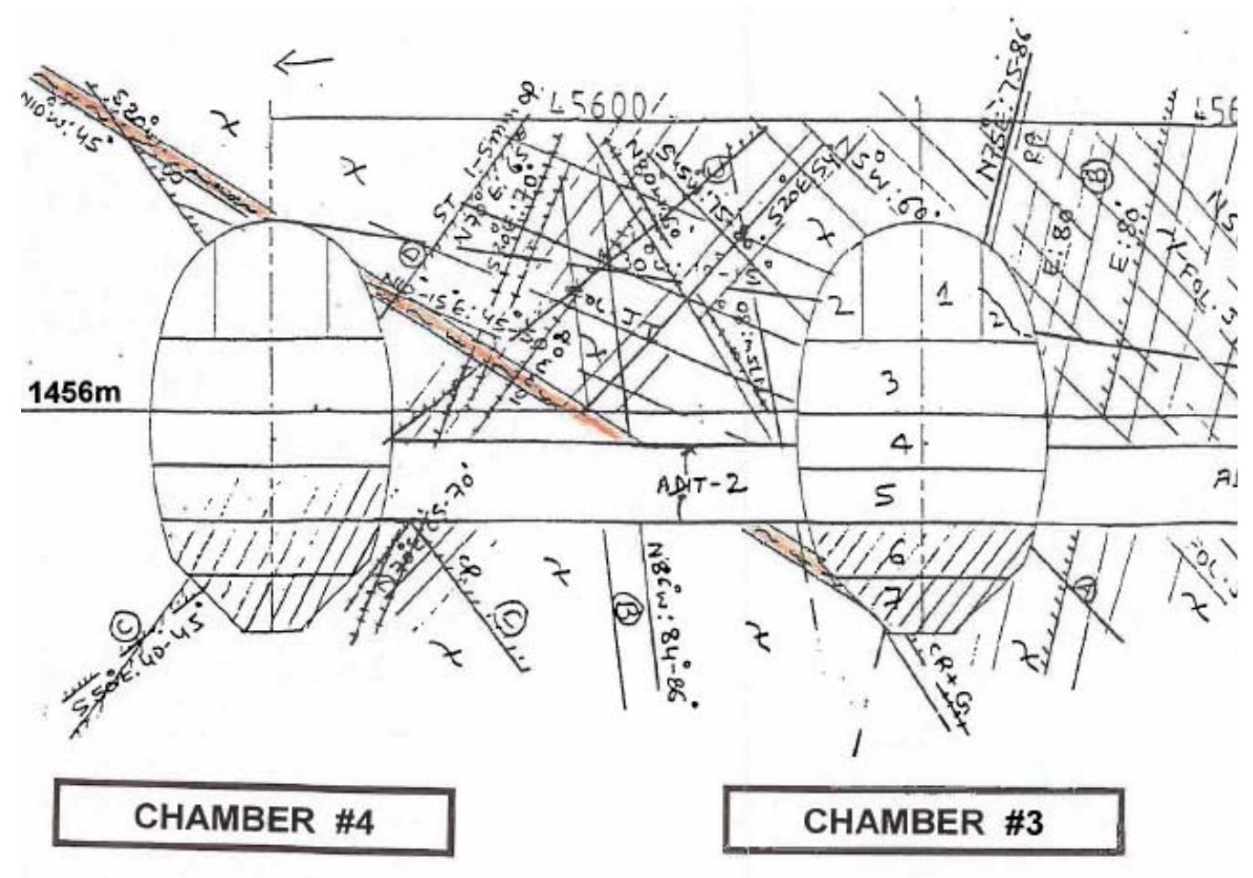 A. typical cross-section of chambers 3 and 4 showing complex
