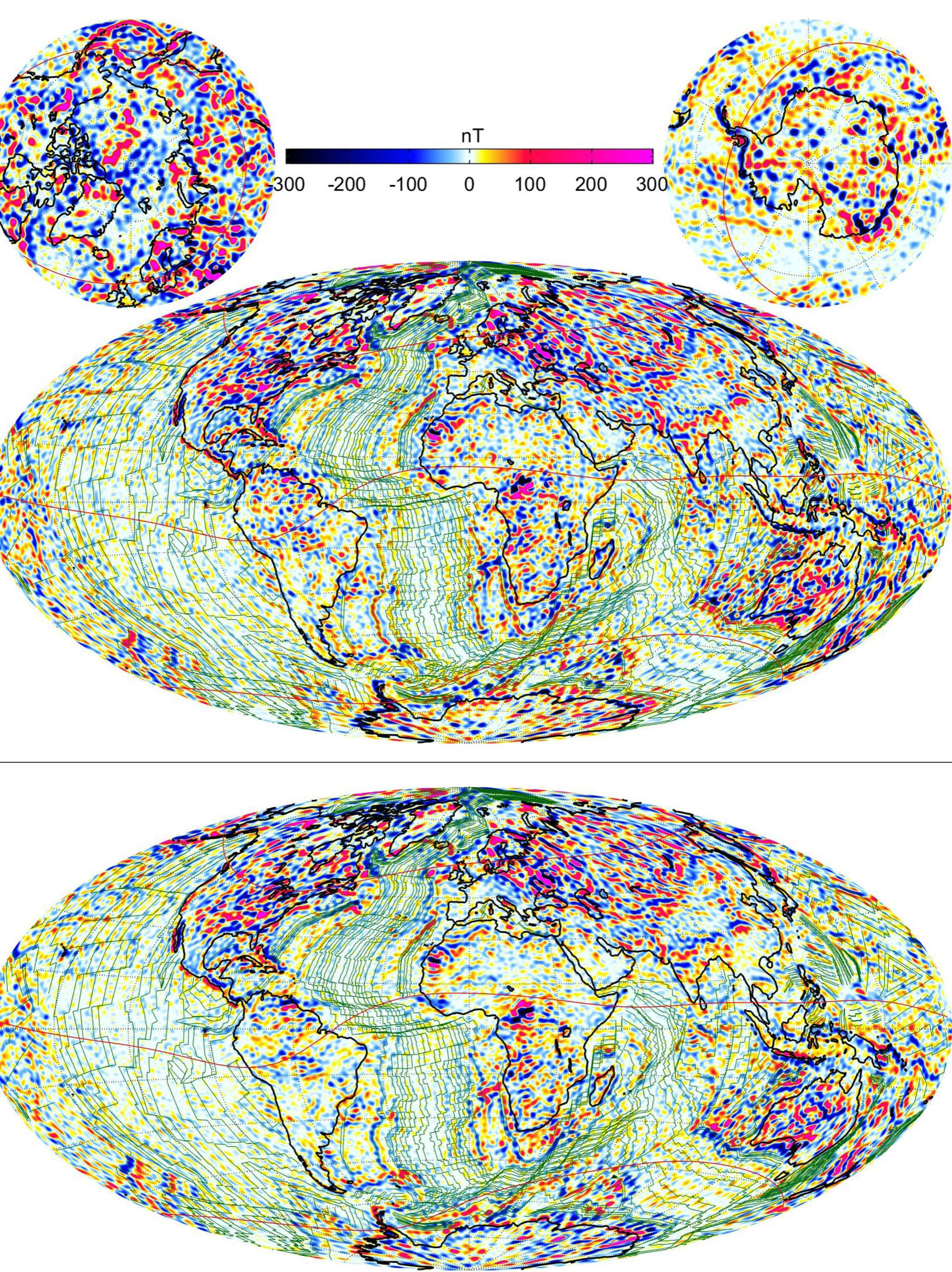 Maps of the lithospheric field vertical component z (top)