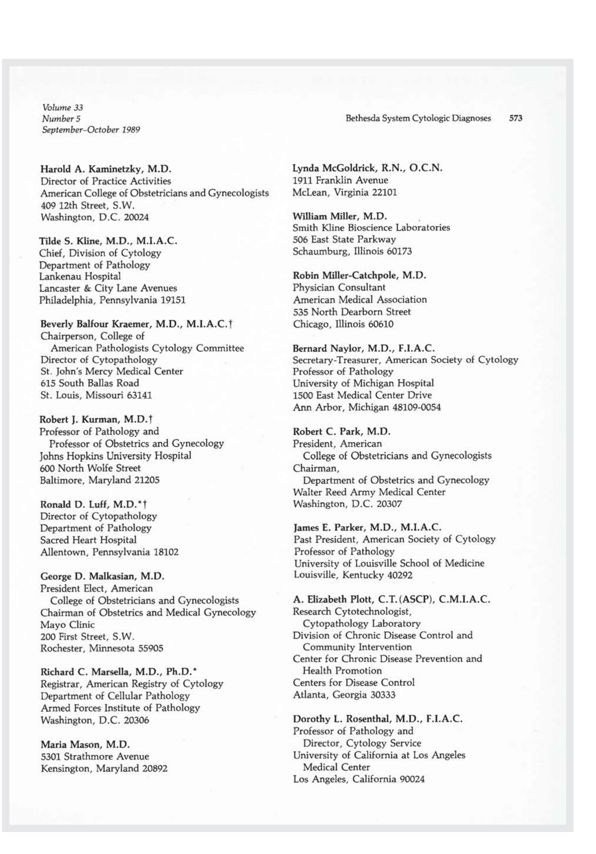 Table 1 - The Bethesda System for Reporting Cervical