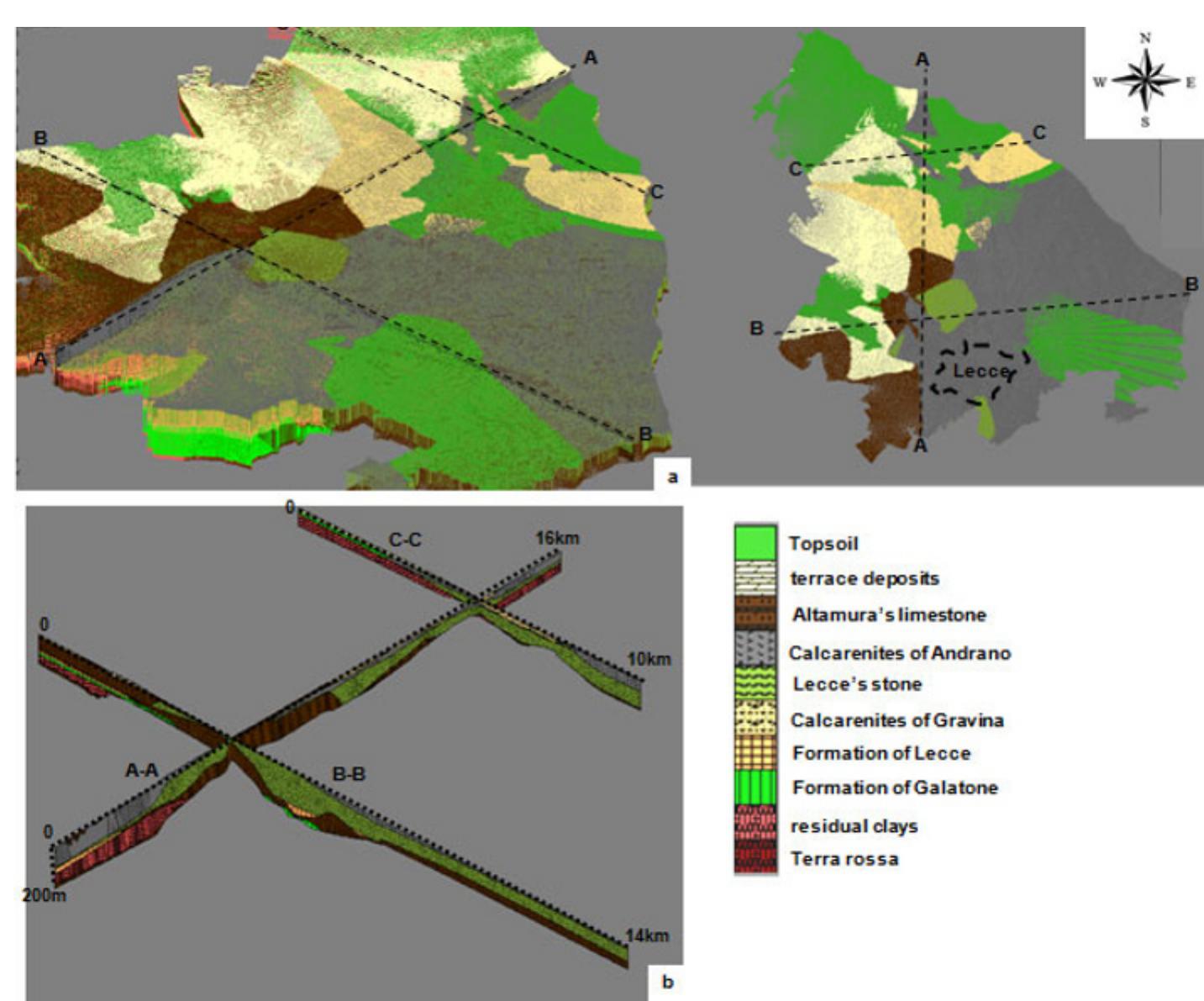 (a) 3d lithological model, and (b) geological