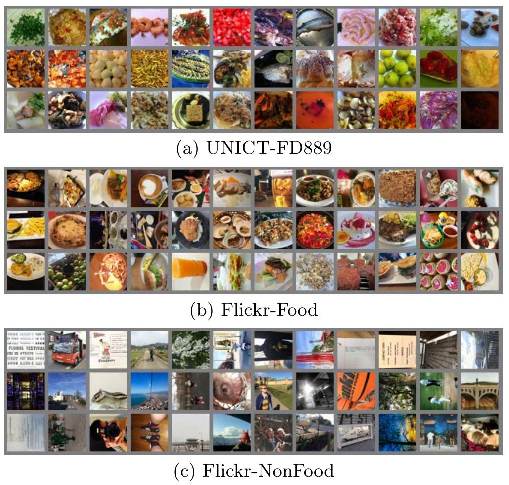 Some examples from the three considered datasets.