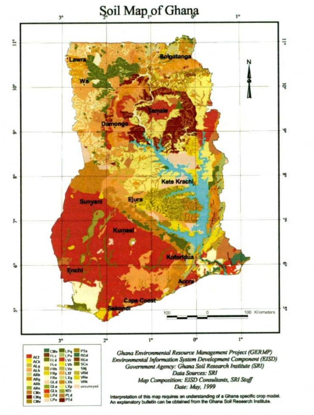 1999 digital soil map of ghana (source: sri, 1999).