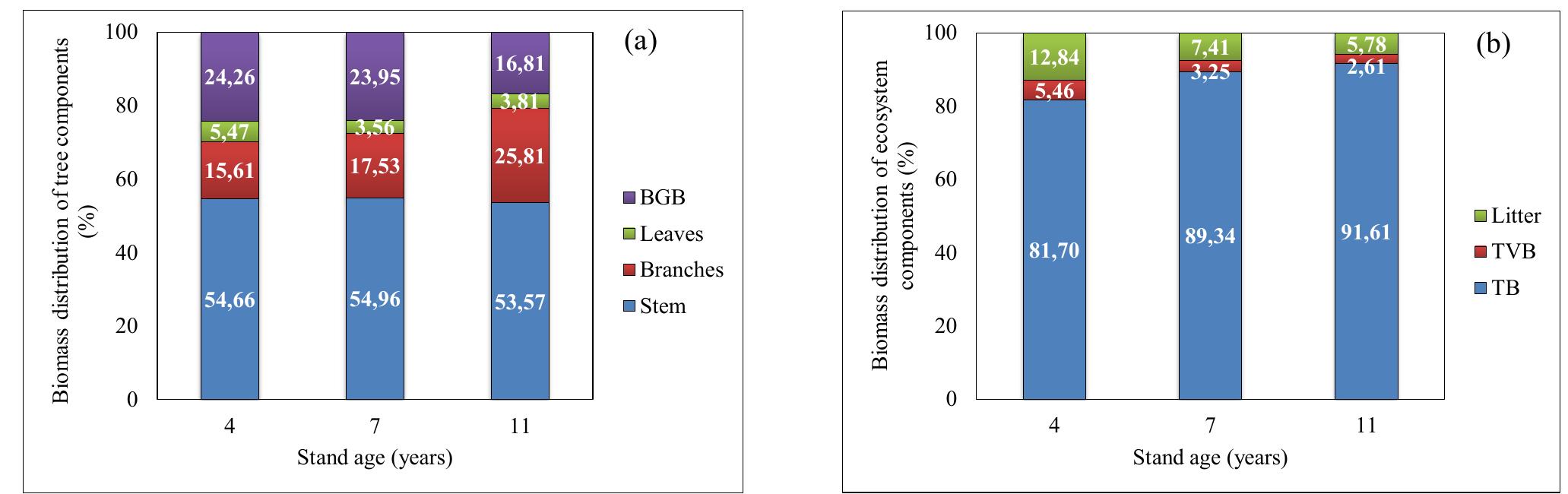 Biomass percentage distribution of tree individual