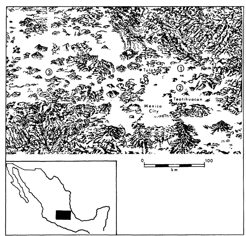 Landform map of central mexico, showing the location of tula