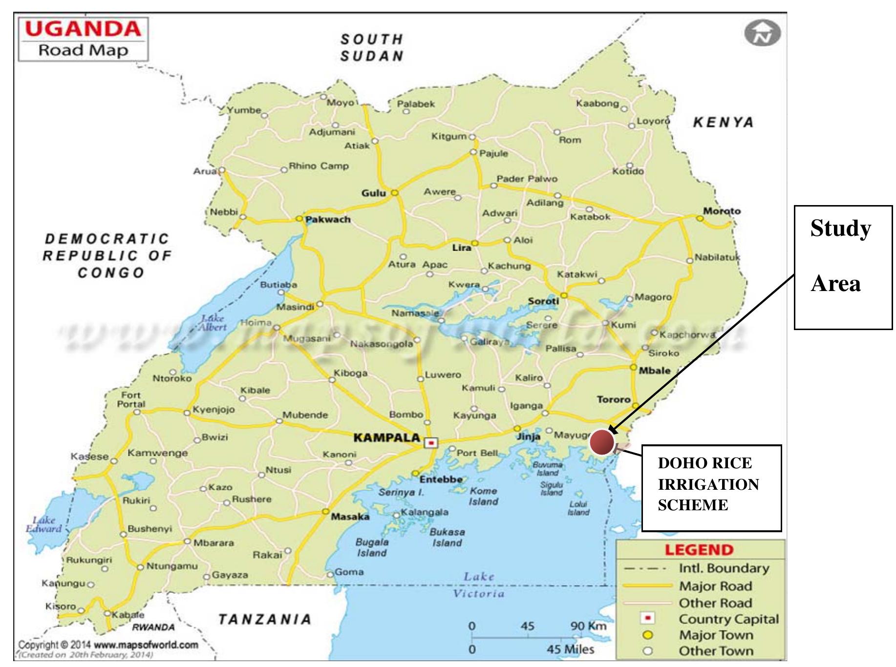 Map of uganda showing the study area; source: www.