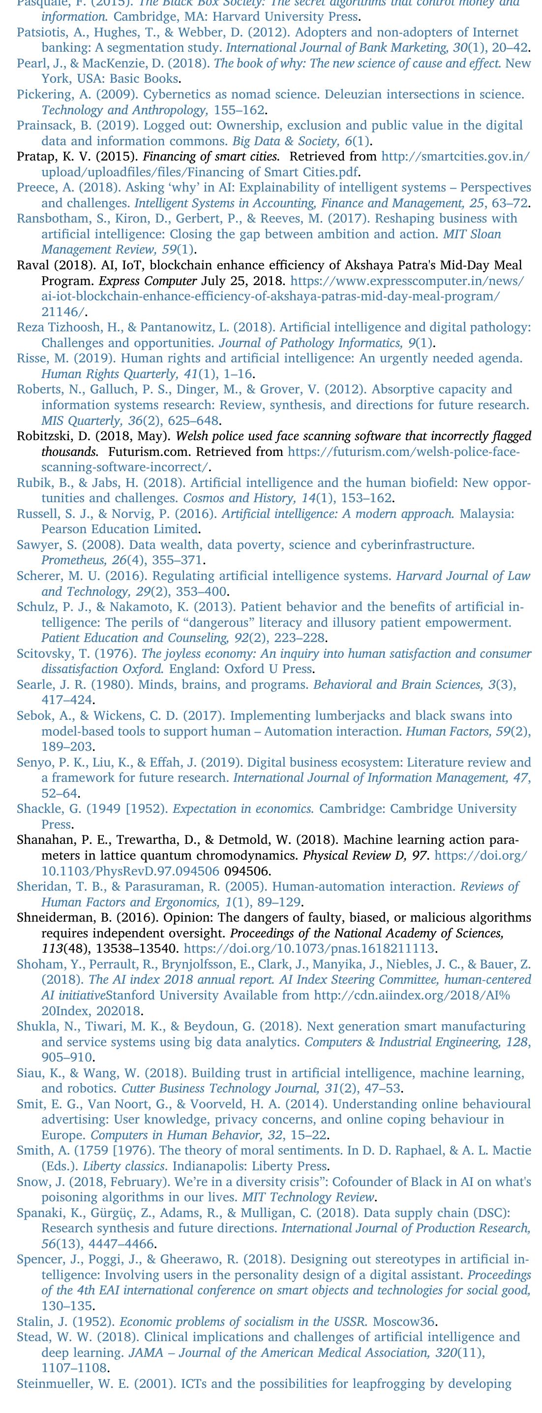 Table 19 - Artificial Intelligence (AI): Multidisciplinary