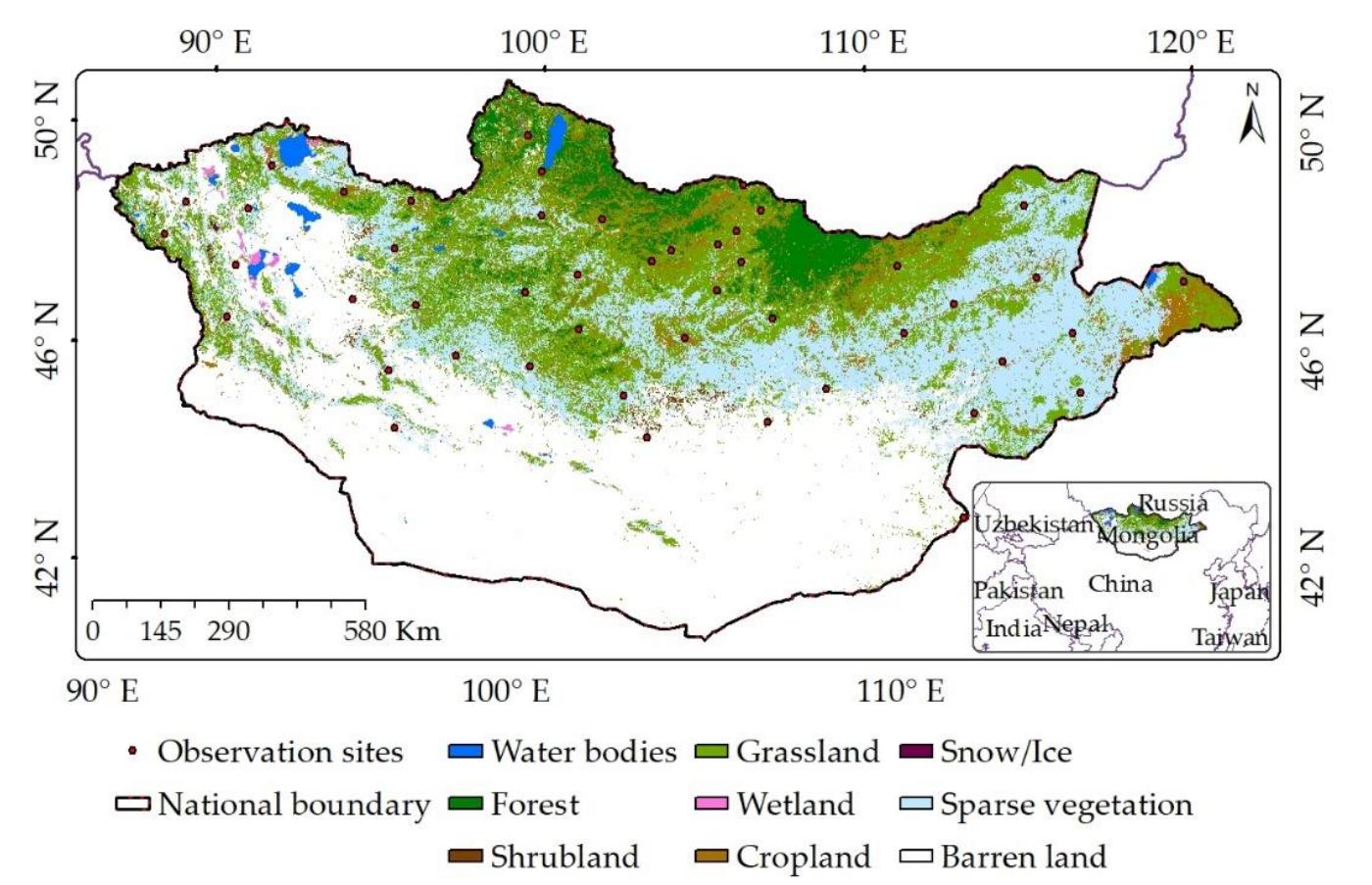 Territory of mongolia, its locations in asia, distribution