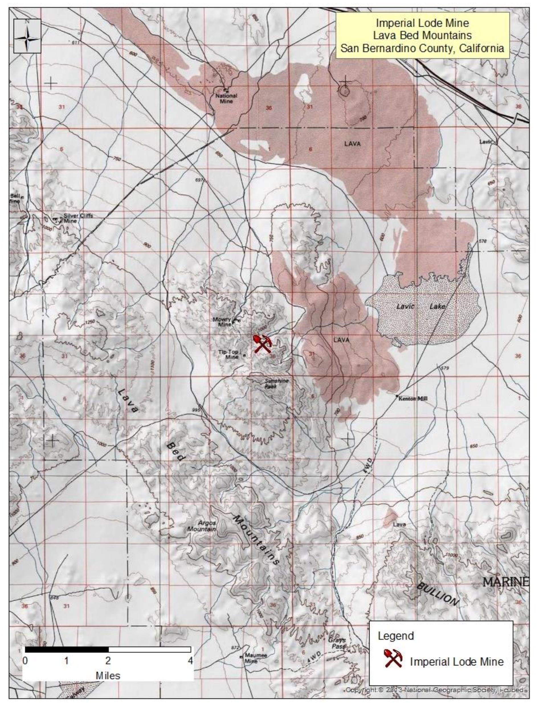 Regional topographic map of the imperial lode mine and