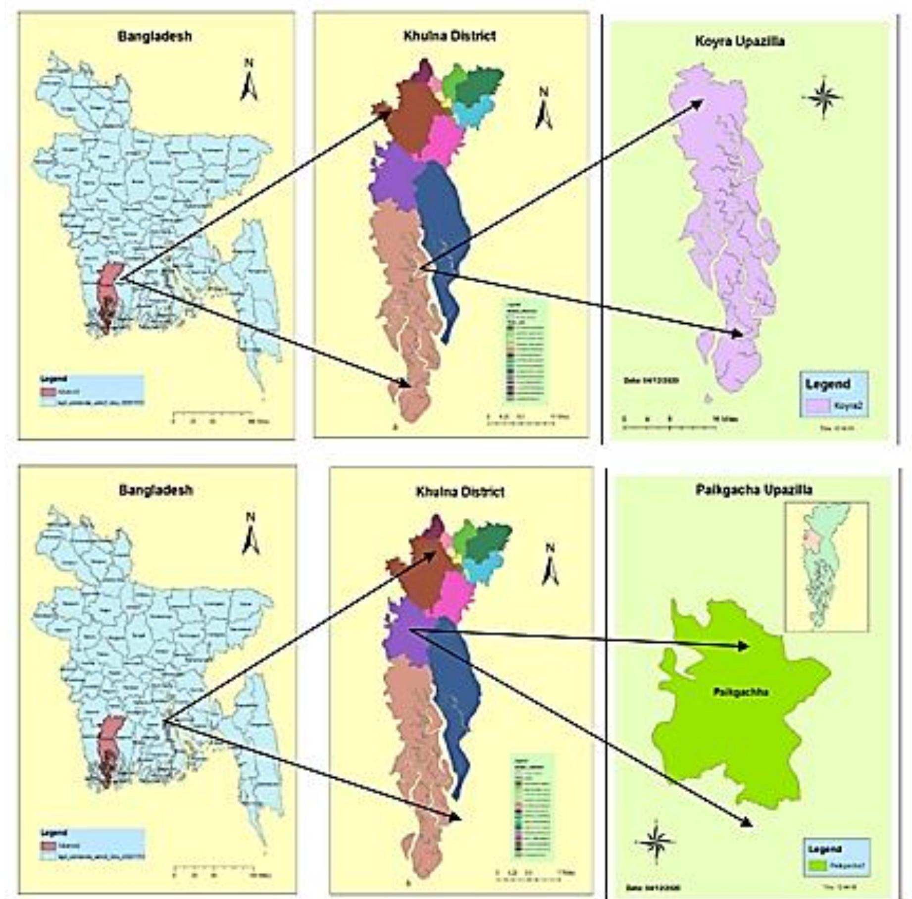 Study area map of paikgachha and koyra upazilla, khulna