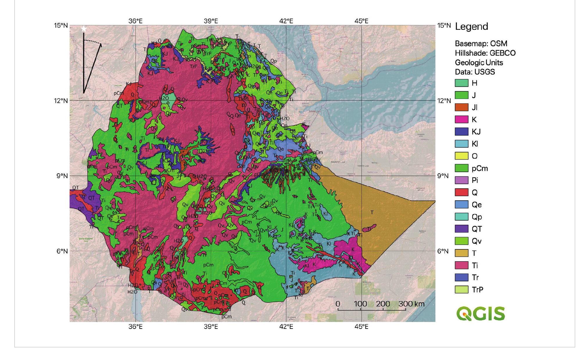 Geologic units in ethiopia. mapping: qgis the afar