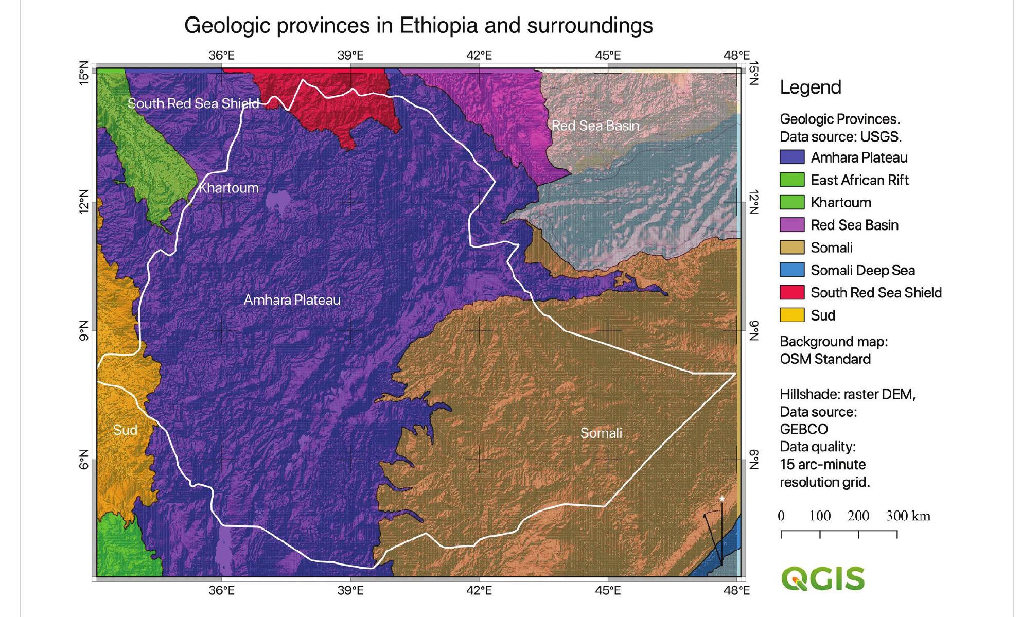 Geologic provinces in ethiopia. mapping: qgis colour). the