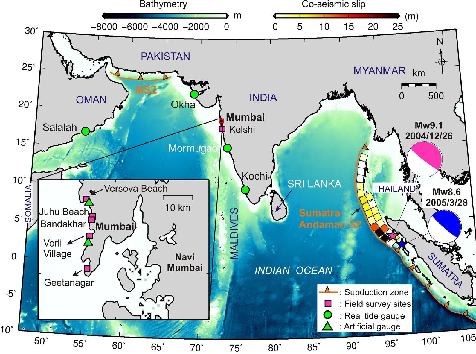 Map of the indian ocean showing the source fault of the 2004