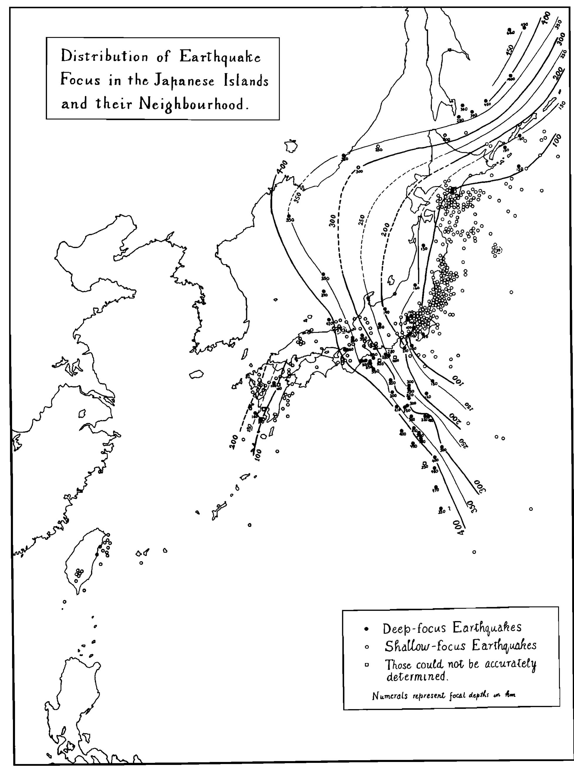 Wadati's [1935] map showing contour lines of equal focal